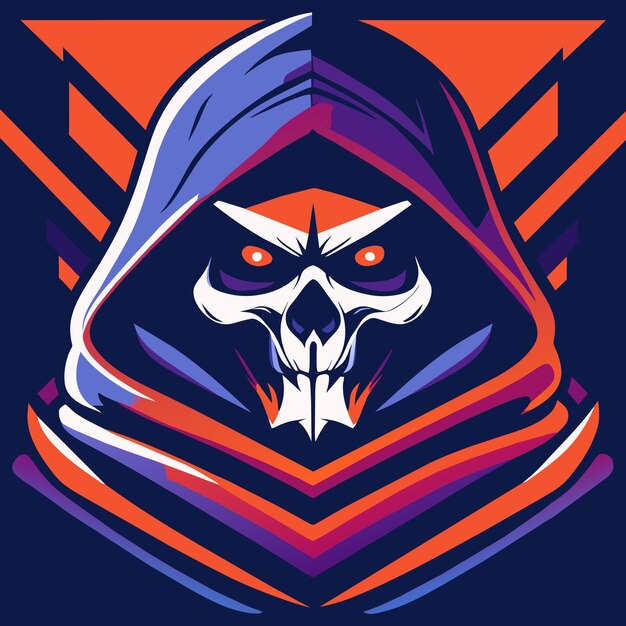 Menacing Hooded Skull Emblem in Vibrant Colors | Jiffy Designs