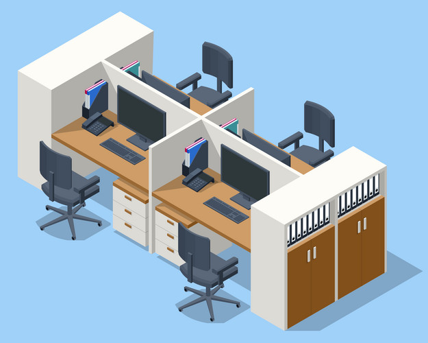 Isometric Massive Computer Table With Desktop And Chair, Office ...