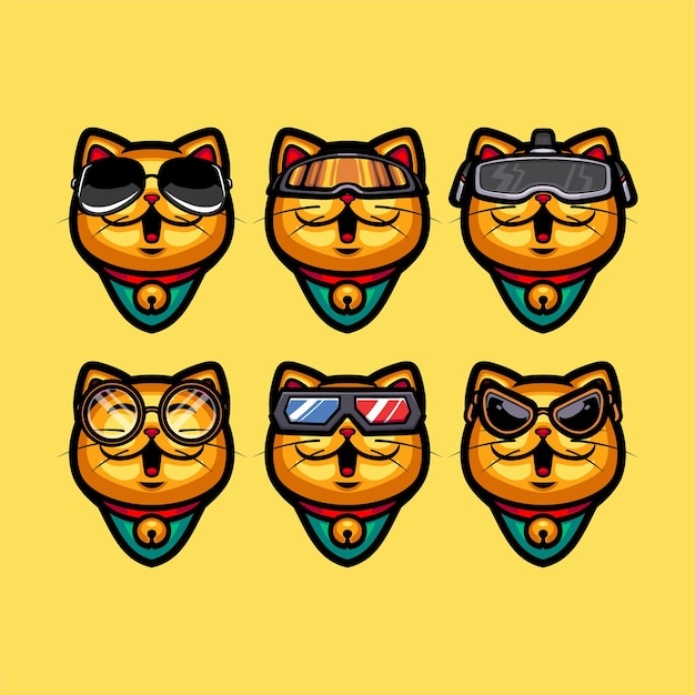 Vibrant Collection of Stylized Cat Faces with Sunglasses | Jiffy Designs