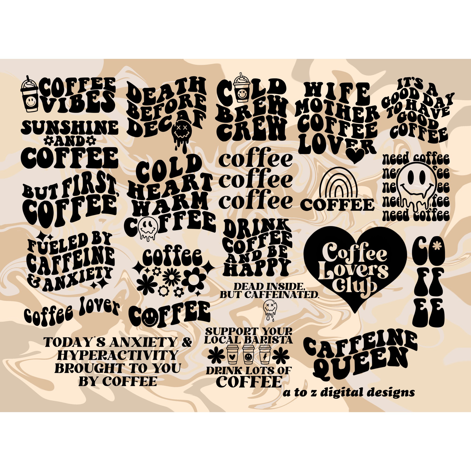 'Cold Brew Crew' Retro Typography on Iced Coffee Glass Amidst Lush ...