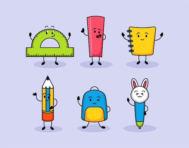 Cheerful School Supplies: Ruler, Pencil, and Backpack Friends | Jiffy ...
