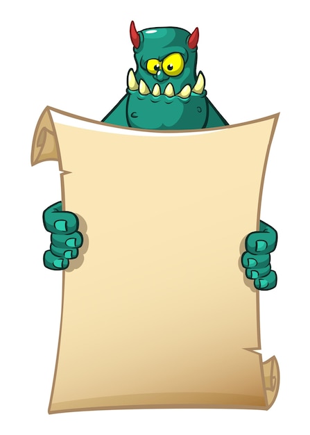 Mischievous Green Monster Holding Blank Parchment Scroll | Jiffy Designs