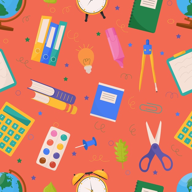 Vibrant School Supplies Collage on Bright Orange Background | Jiffy Designs