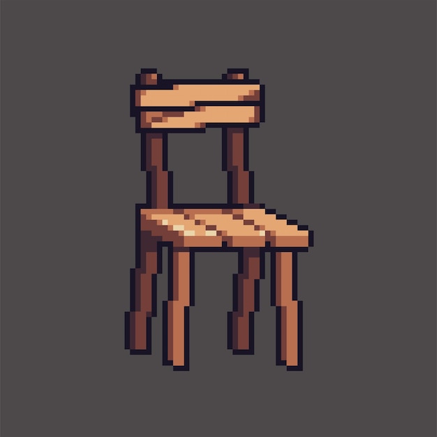 Rustic Pixel Art Wooden Chair on Dark Background | Jiffy Designs