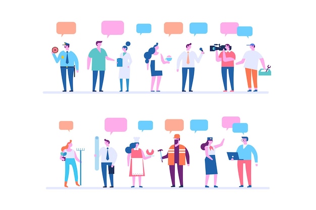 Diverse Group of People Engaged in Conversation with Speech Bubbles ...