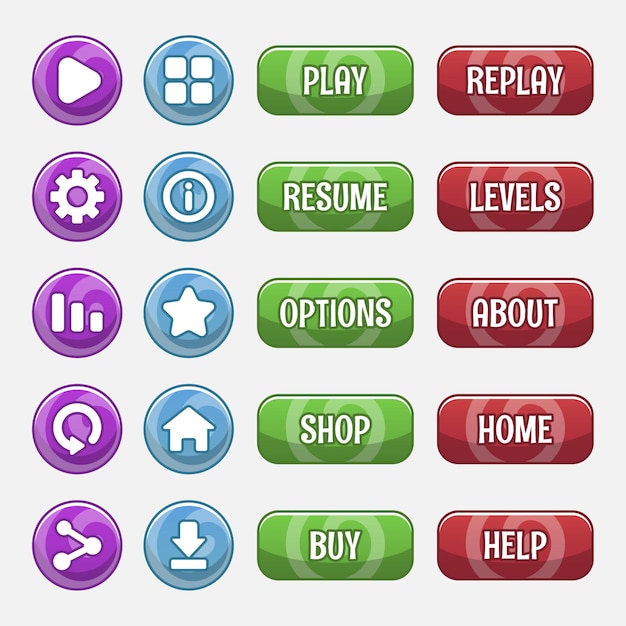 Vibrant Collection of Versatile Game Interface Buttons | Jiffy Designs