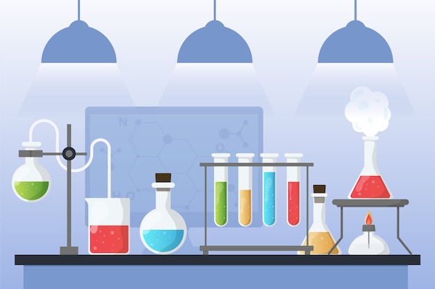 Vibrant Laboratory Scene with Glassware and Lighting | Jiffy Designs