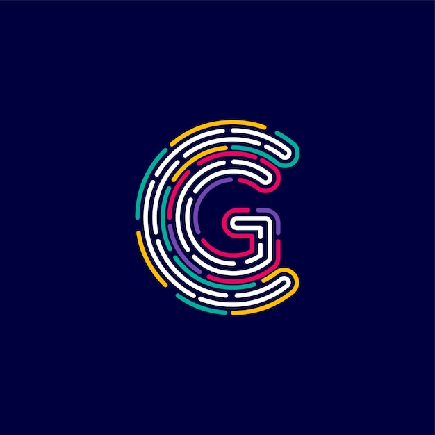 Colorful Striped Letter G on Dark Blue Background | Jiffy Designs
