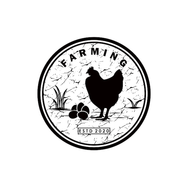 Vintage Farming Emblem with Silhouetted Chicken and Floral Motif ...