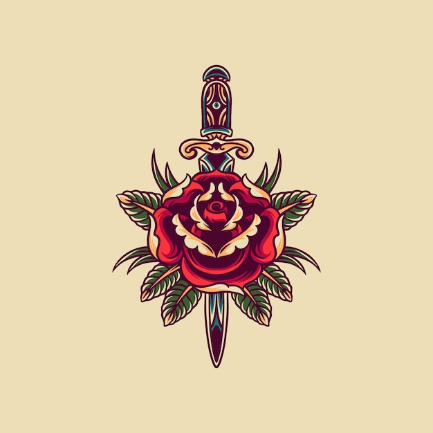 Captivating Rose and Dagger Tattoo Design | Jiffy Designs