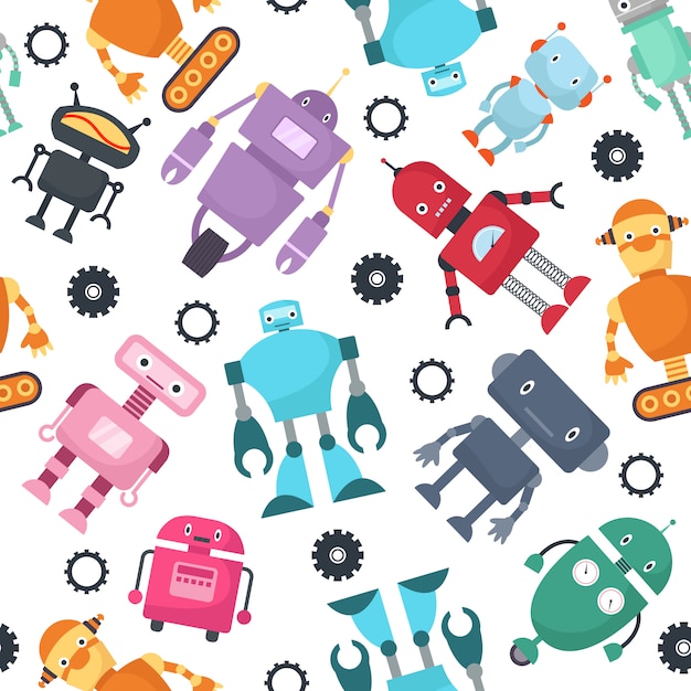 Vibrant Collection of Playful Robot Characters and Gears | Jiffy Designs