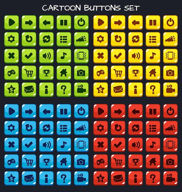 Vibrant Cartoon Button Icons for Diverse Applications | Jiffy Designs