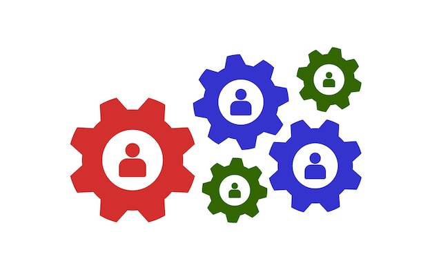 Interlocking Gears with User Icons in Primary Colors | Jiffy Designs