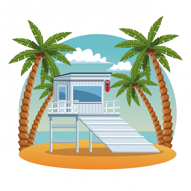 Tropical Lifeguard Station with Palm Trees and Beach | Jiffy Designs