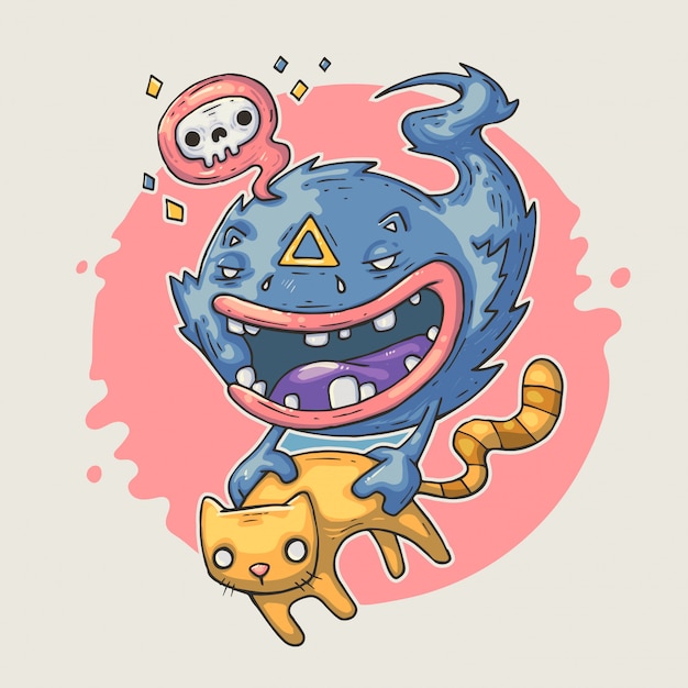 Playful Monster Chasing Mischievous Cat in Vibrant Cartoon Style ...