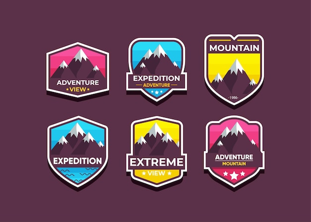 Vibrant Adventure Emblem Collection Featuring Scenic Mountain ...