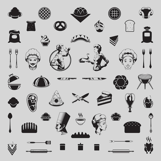 Diverse Collection of Culinary and Cooking Themed Icons and Symbols ...
