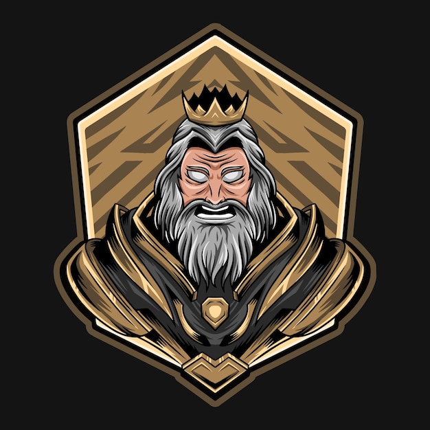 Majestic Bearded King in Ornate Golden Crest Emblem | Jiffy Designs