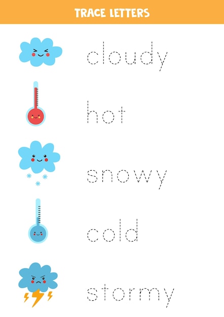 Tracing Weather-Themed Words with Kawaii Cloud Icons | Jiffy Designs