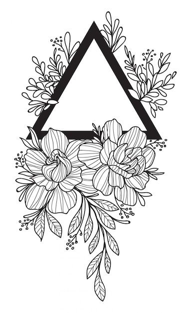 Intricate Triangular Floral Design with Blooming Flowers and Branches ...