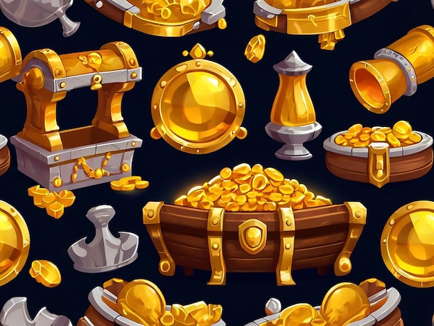 Vibrant Collection of Gleaming Gold Treasure Trove Icons | Jiffy Designs
