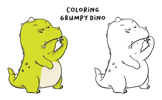 Grumpy Dinosaur Coloring Page with Playful Cartoon Style | Jiffy Designs