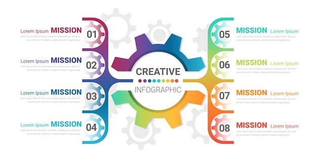 Vibrant Gear-Shaped Infographic with Colorful Mission Statements ...