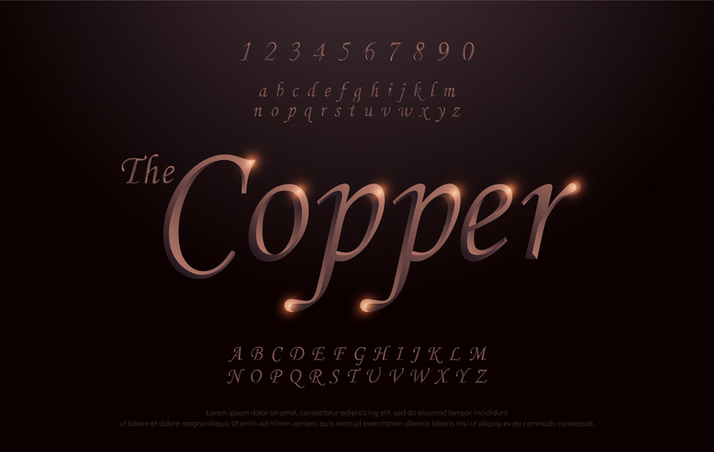 Elegant Copper Colored Metal Chrome Alphabet Font. Copper Typography ...
