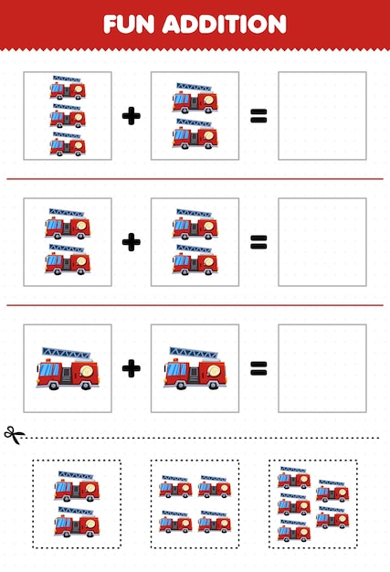 Vibrant Collection of Playful Fire Truck Addition Exercises | Jiffy Designs