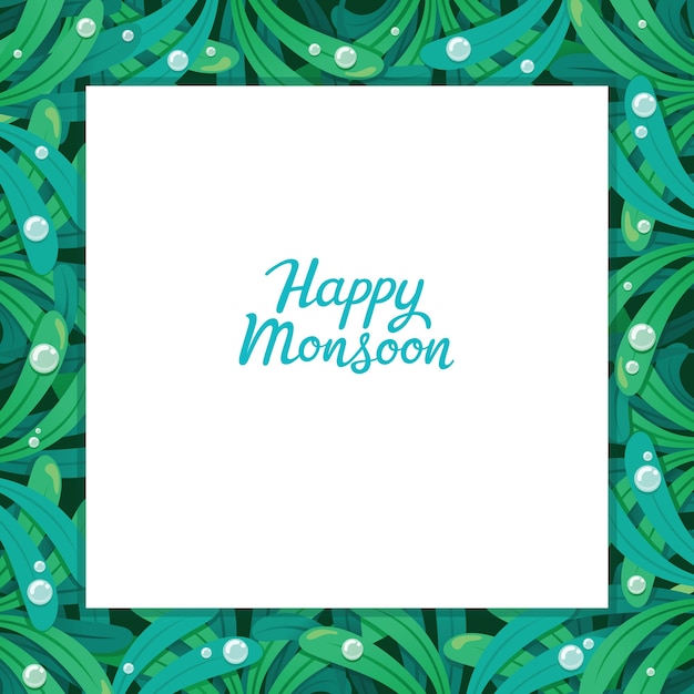Vibrant Monsoon Leaves Frame with 'Happy Monsoon' Text | Jiffy Designs