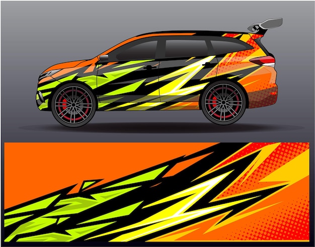 Fierce Neon Racer: Sleek Sports Car with Vibrant Decals | Jiffy Designs