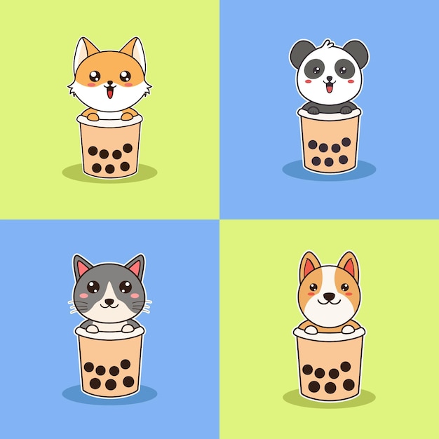 Adorable Bubble Tea Critters: Cute Animal Illustrations | Jiffy Designs