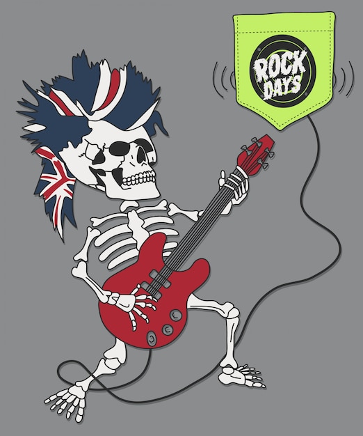 Punk Rock Skeleton Guitarist with Mohawk and Union Jack | Jiffy Designs