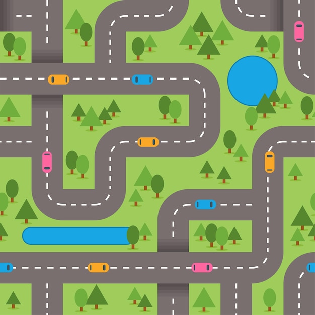 Vibrant Road Map with Winding Paths and Lush Landscapes | Jiffy Designs