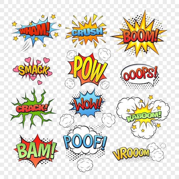 Vibrant Comic Book Explosion: Onomatopoeic Expressions and Cartoon ...