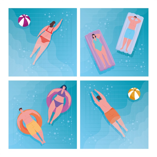 Vibrant Summer Pool Party Collection with Floating Figures | Jiffy Designs