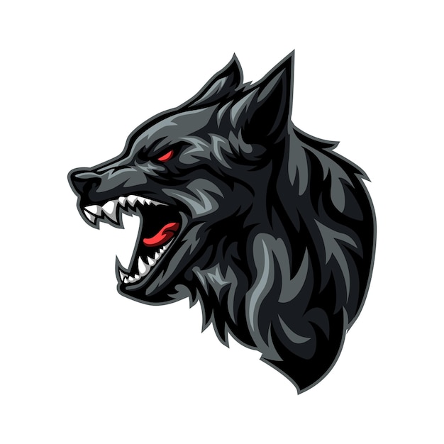 Ferocious Black Wolf with Glowing Red Eyes and Bared Fangs | Jiffy Designs