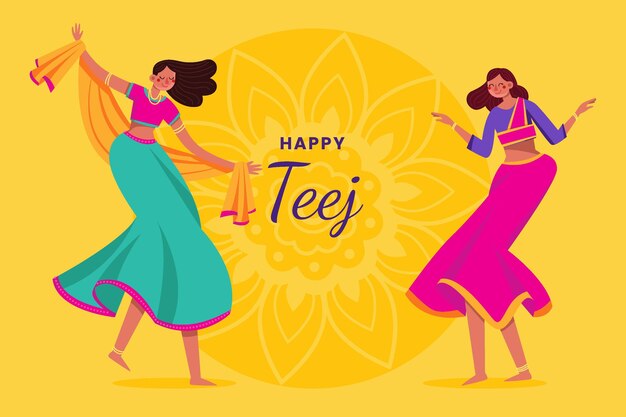 Vibrant Celebration of Teej: Radiant Women Joyfully Dancing | Jiffy Designs