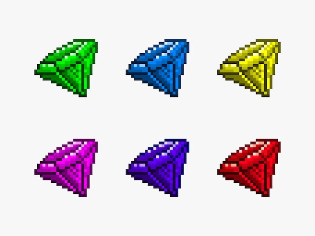 Vibrant Pixel Art Gemstones in Diverse Hues | Jiffy Designs