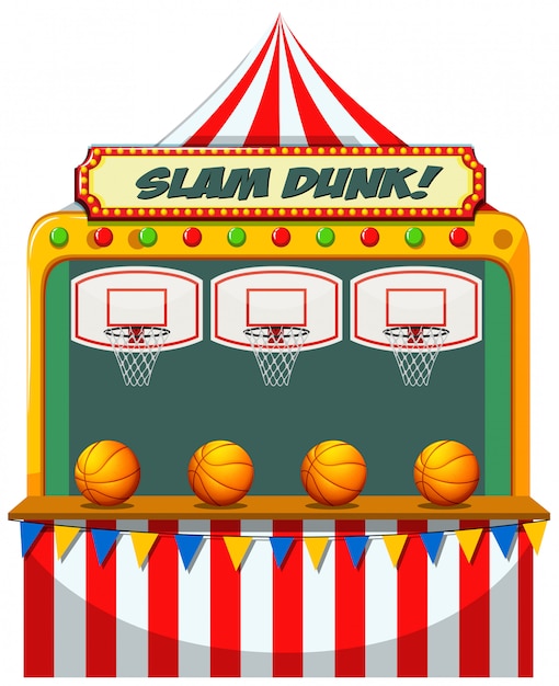 Vibrant Carnival Basketball Arcade Game with Slam Dunk Signage | Jiffy ...