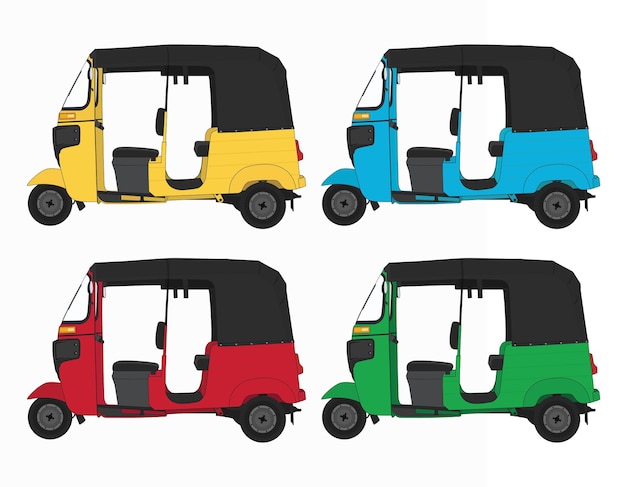 Vibrant Auto Rickshaw Quartet - Colorful Urban Transport | Jiffy Designs