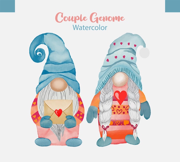 Whimsical Couple of Charming Gnomes in Vibrant Watercolor | Jiffy Designs