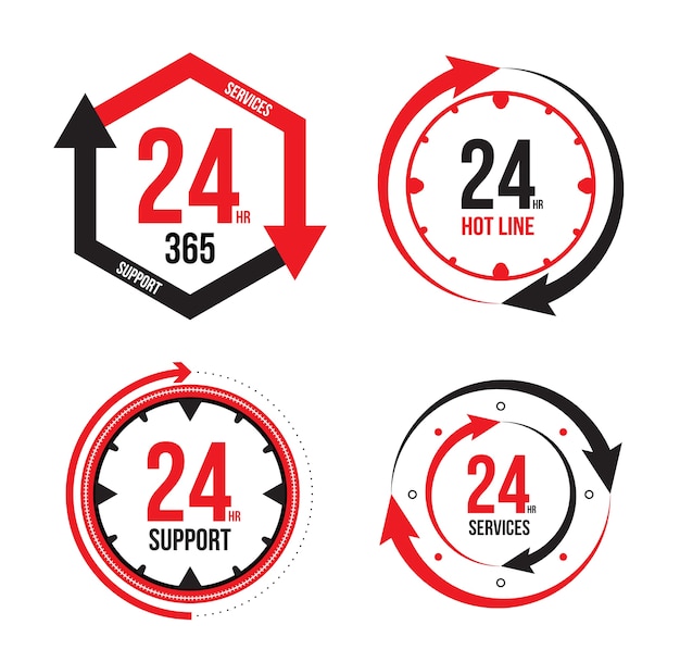 24/7 Support and Hotline Icons Collection with Red Accents | Jiffy Designs