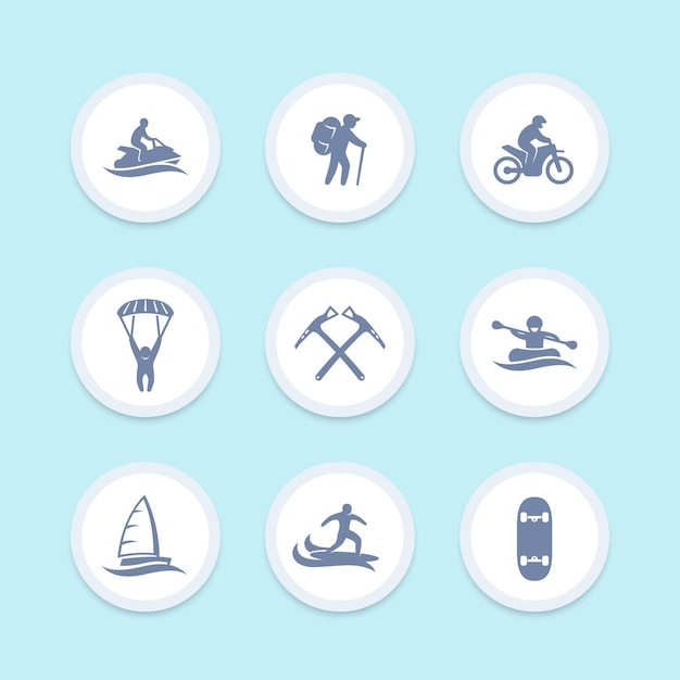 Diverse Adventure Icons: Outdoor Sports and Activities Collection ...