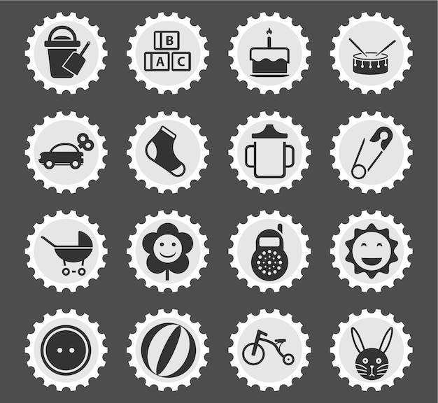 Charming Collection of Whimsical Illustrated Icons on Dark Background ...