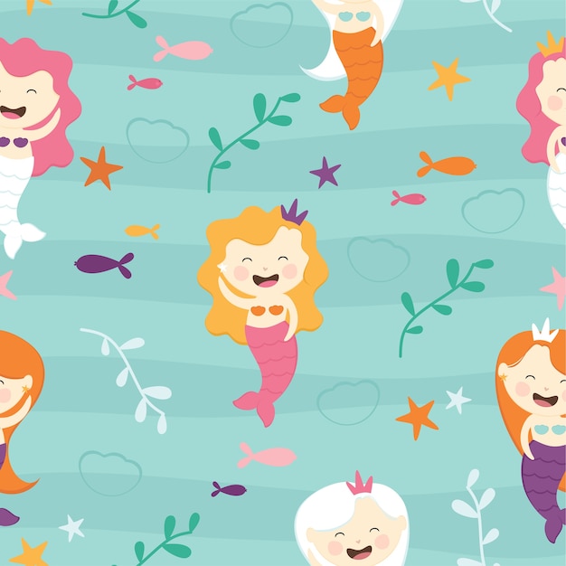 Whimsical Mermaid Pattern with Vibrant Sea Creatures and Plants | Jiffy ...