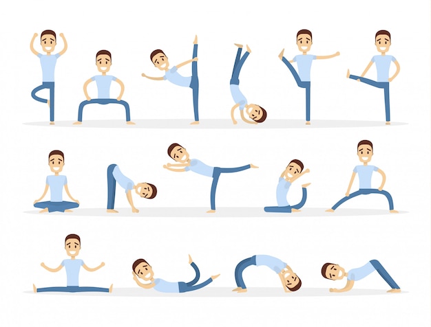 Diverse Collection of Yoga and Fitness Poses in Blue Outfits | Jiffy ...