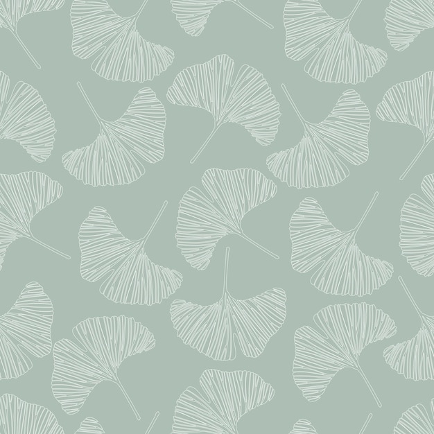 Seamless Pattern of Delicate White Ginkgo Leaves on Mint Green | Jiffy ...