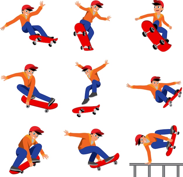 Vibrant Skateboarding Collection: Dynamic Poses and Tricks | Jiffy Designs