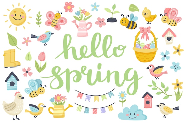 Cheerful Spring Season Illustration with Cute Characters and Nature ...